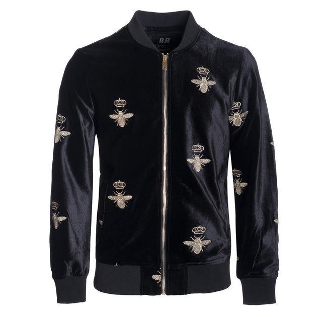 Velvet Bomber Jacket , Bumble bee embroidary – Perruzo